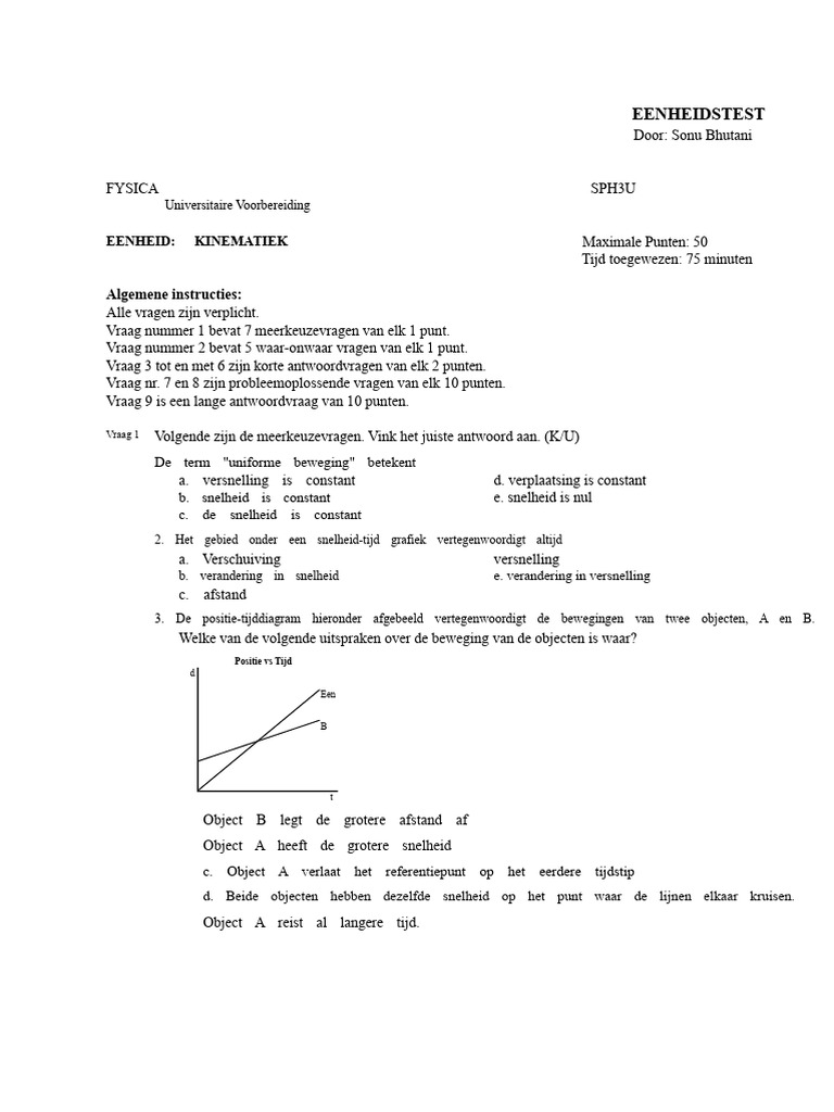 Kinematica Toets Met Oplossingen | PDF