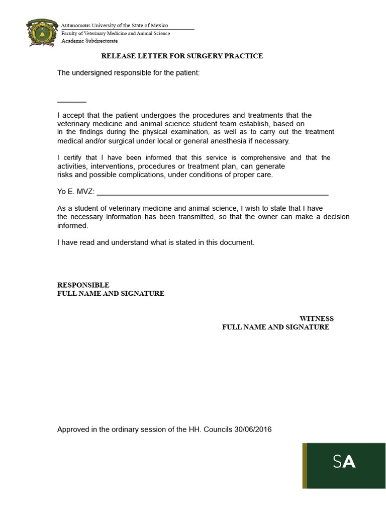 Responsibility Letter For Surgery | PDF