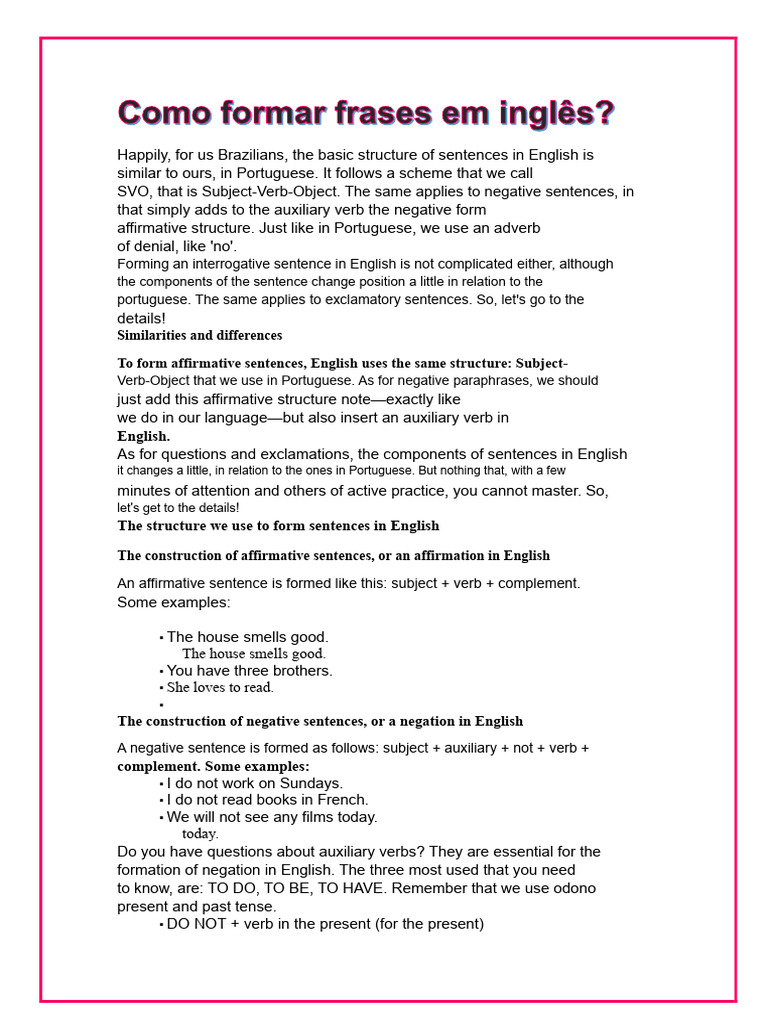 English Sentence Structure Guide | PDF | Verb | English Language