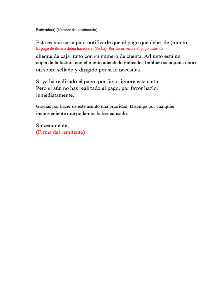 Formato de Carta de Recordatorio de Pago | PDF