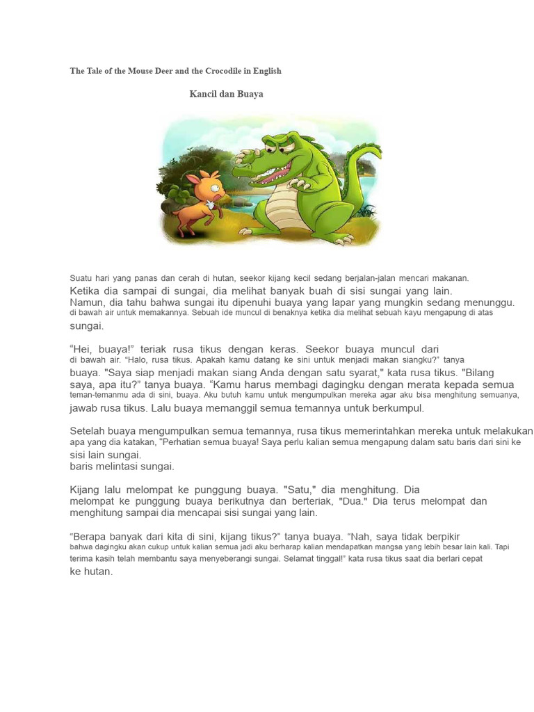 The Tale of The Mouse Deer and The Crocodile | PDF