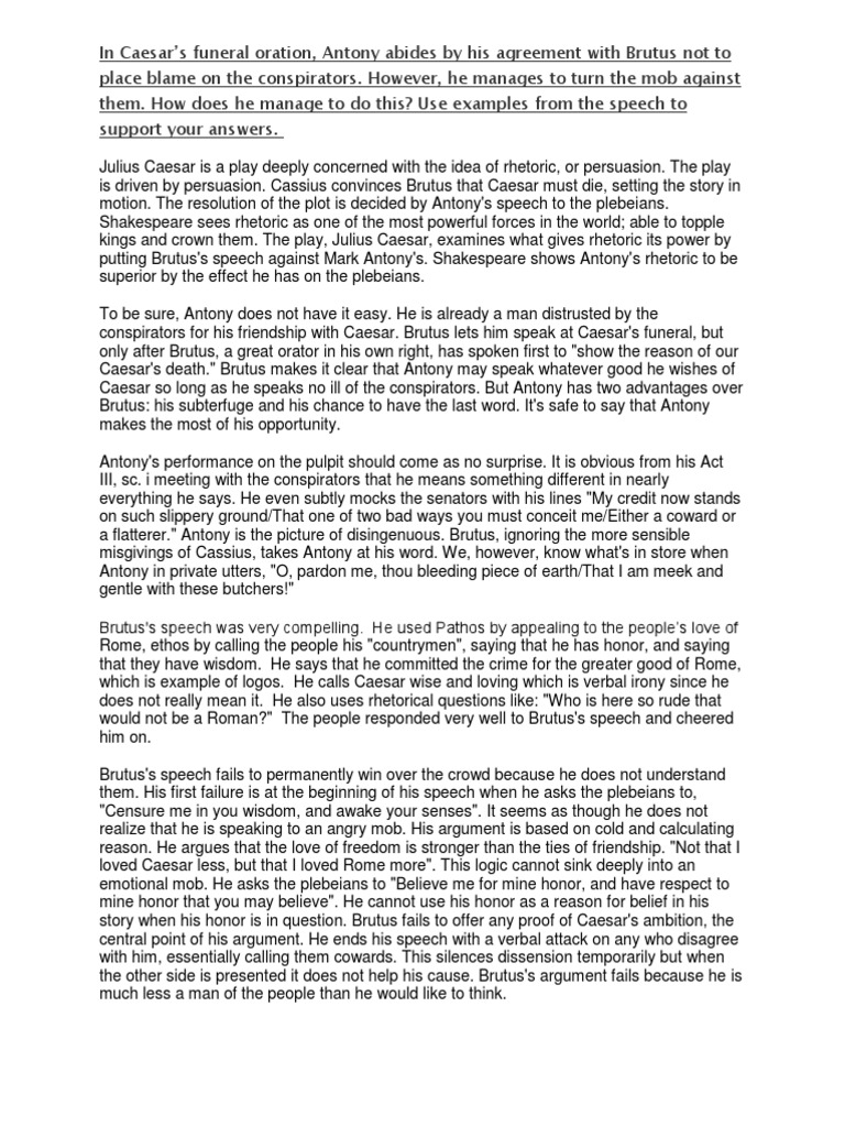 Compare and Contrast Essay Antony and Brutus Speech | PDF | Mark Antony ...