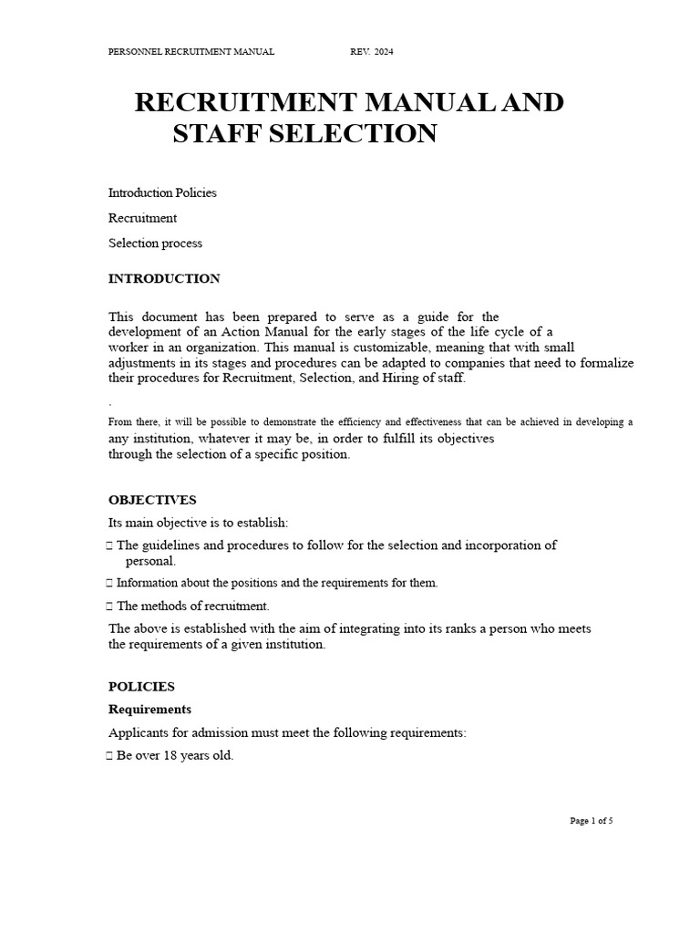Personnel Recruitment and Selection Guide | PDF | Recruitment | Policy