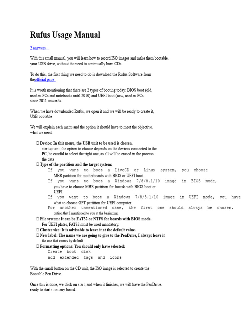 Rufus Usage Manual | PDF