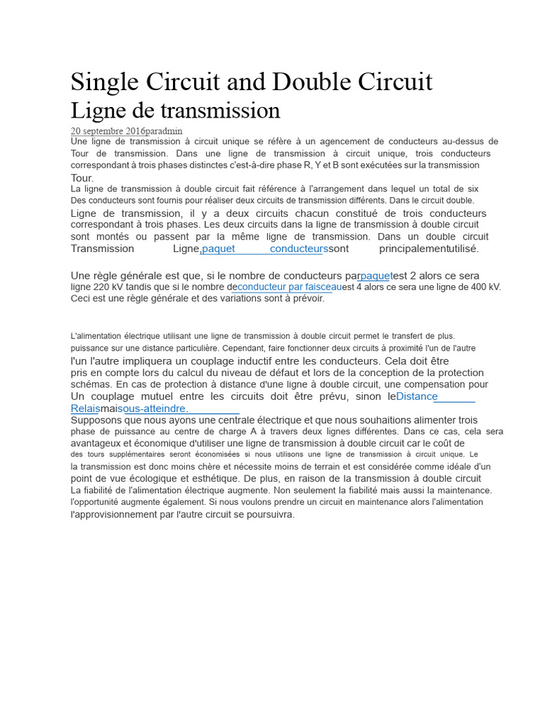 Circuit Unique vs Double Circuit | PDF | Réseau électrique ...