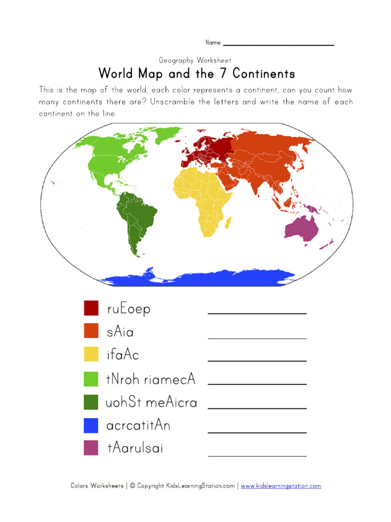 World Map and 7 Continents Worksheet | PDF