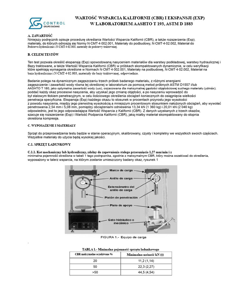 AASHTO T 193, ASTM D 1883 CBR Podstawa Hydrauliczna PDF | PDF