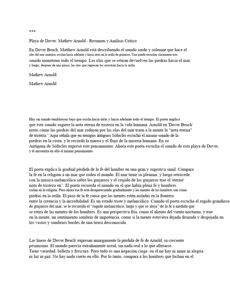 Análisis crítico de "Dover Beach" de Arnold | PDF | Amor | Ritmo