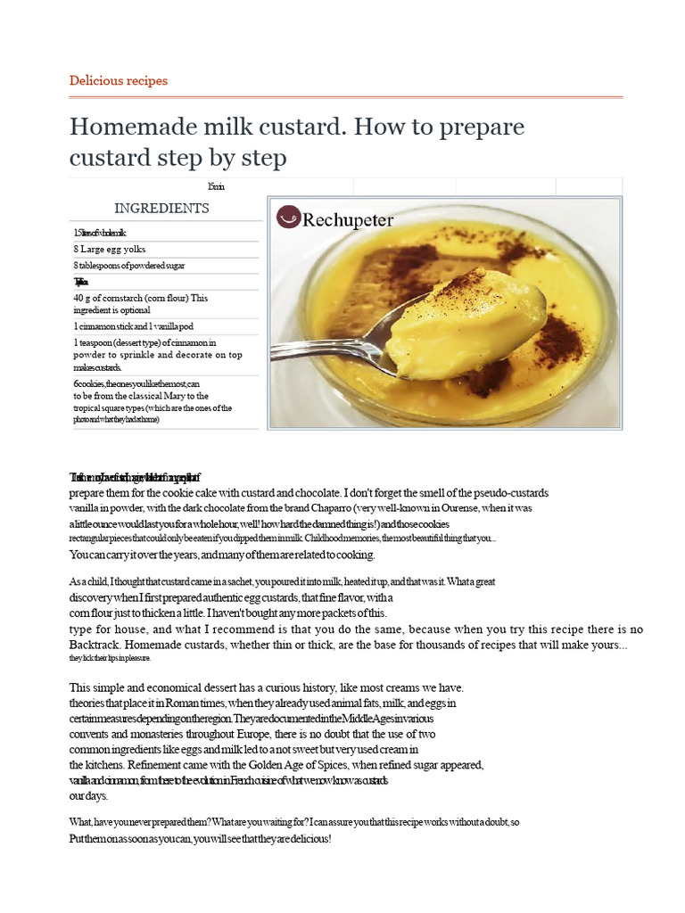 Homemade Milk Custard. How To Prepare Custard Step by Step | PDF ...