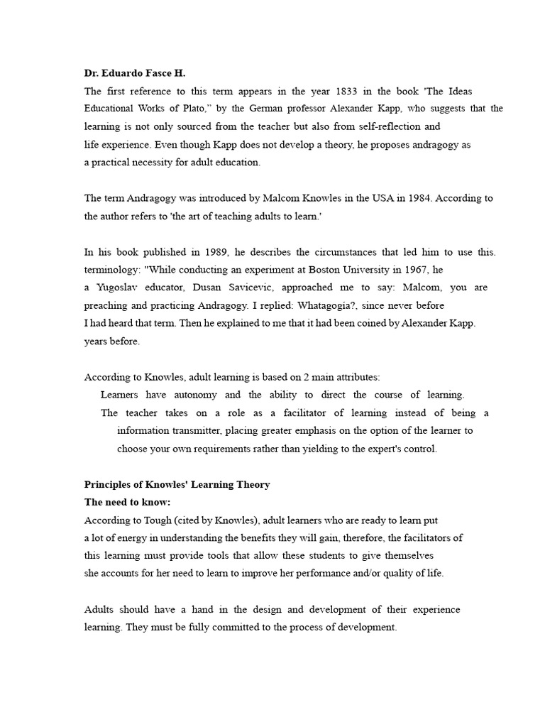 Knowles' Andragogy Principles Explained | PDF | Psychological Concepts ...