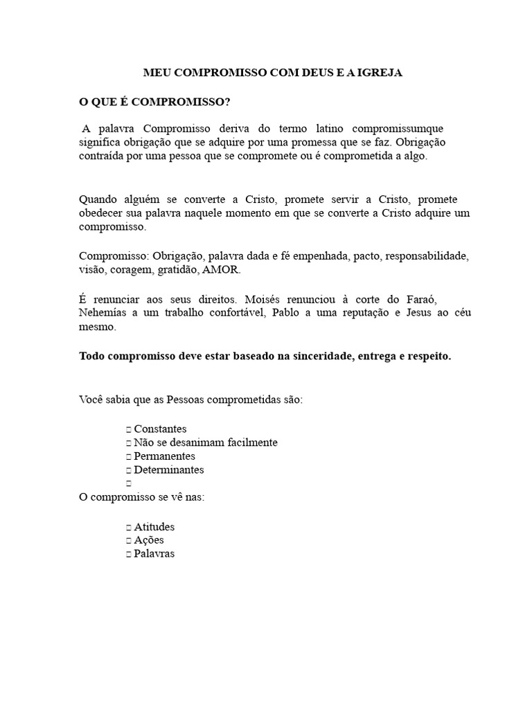 Tema Meu Compromisso Com Deus e A Igreja | PDF | Jesus | Amor