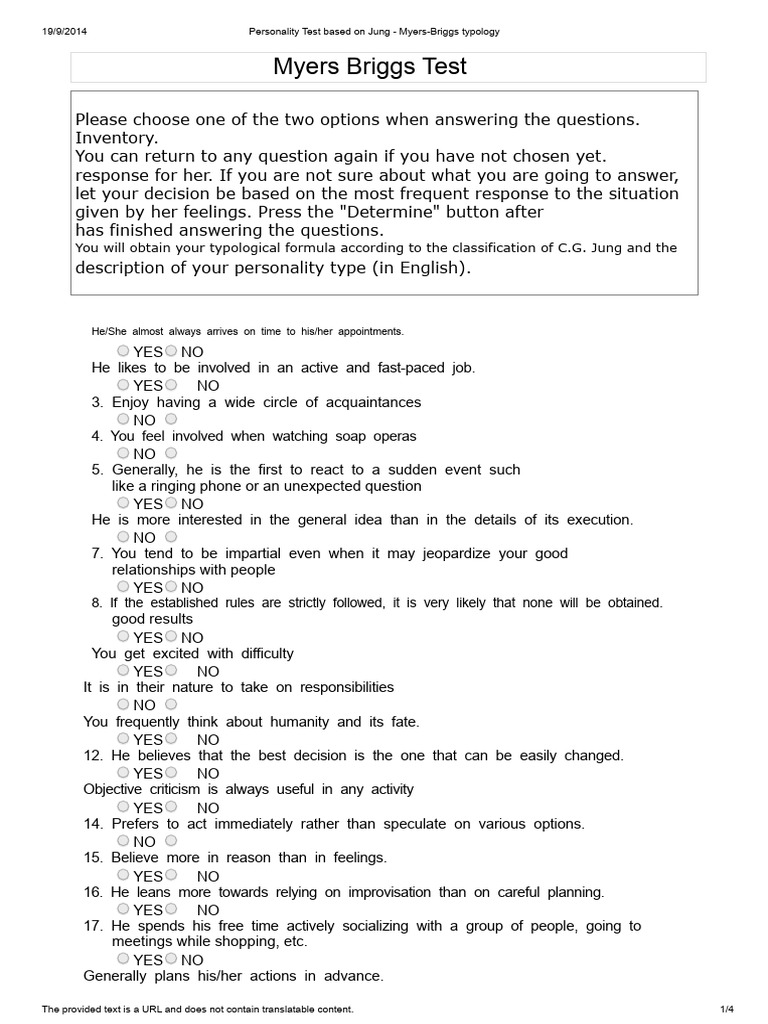 Personality Test Based On Jung's Typology - Myers-Briggs Typology | PDF ...