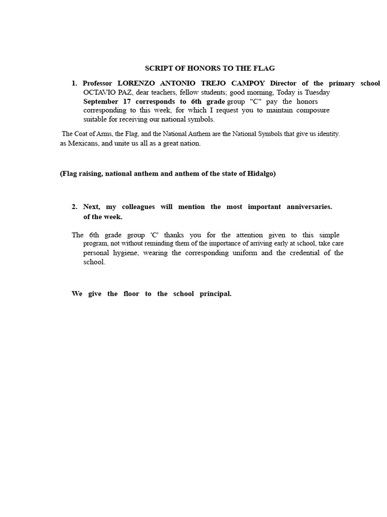 Honors Ceremony Script for Flag Day | PDF