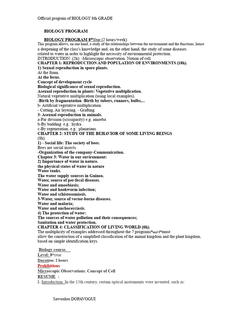8th Grade Biology Program Overview | PDF | Sexual Reproduction | Spore