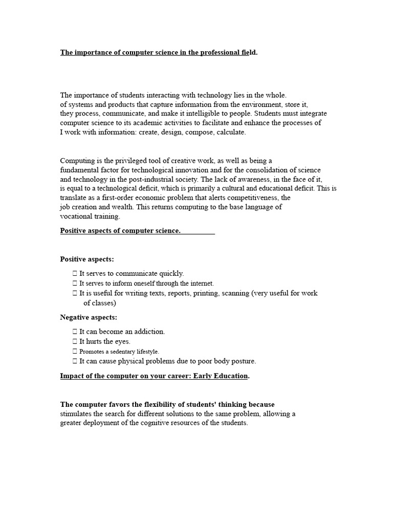 The Importance of Computer Science in The Professional Field | PDF