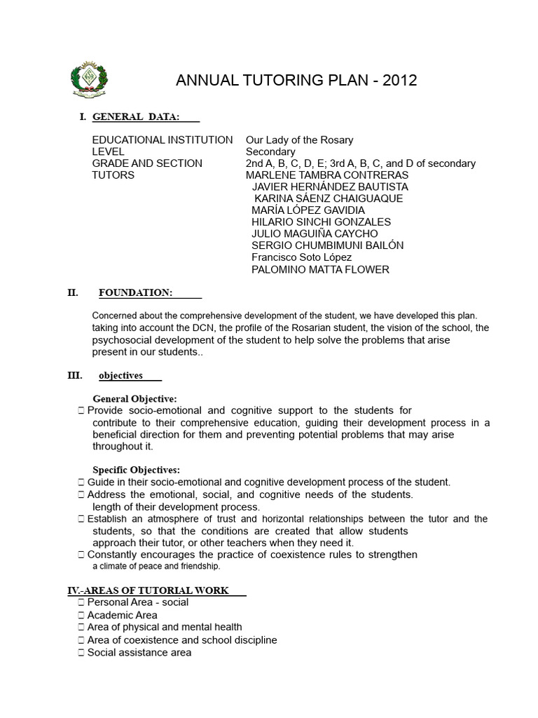 Annual Tutoring Plan - Secondary-Sergio 33 | PDF | Psychological Concepts