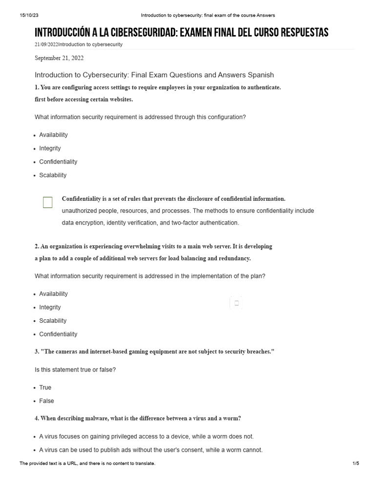 Cybersecurity Final Exam Answers | PDF | Security | Computer Security
