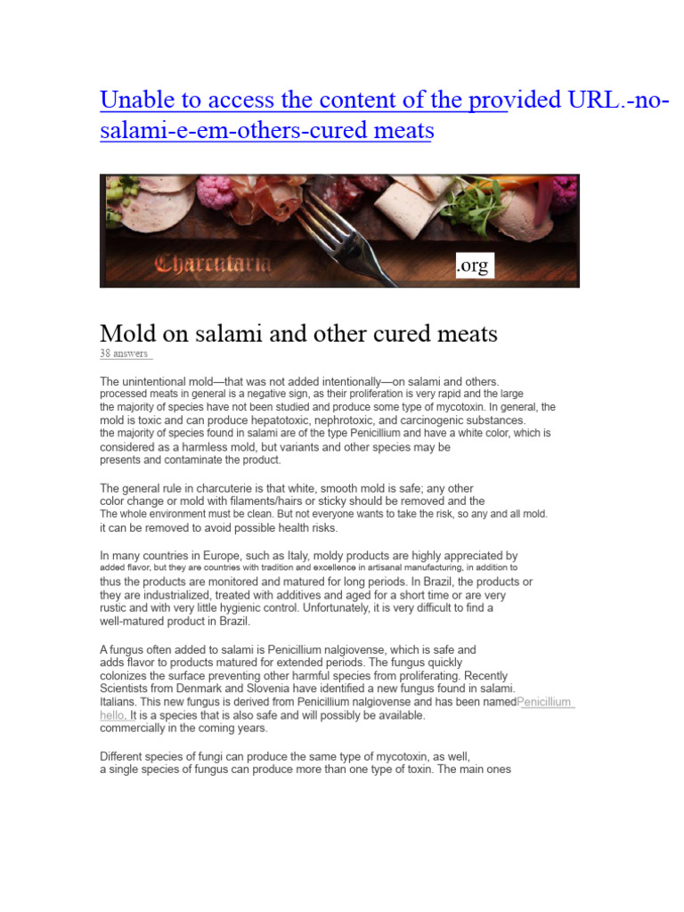 Mold in Salami and Other Cold Cuts | PDF | Mycotoxin | Foods