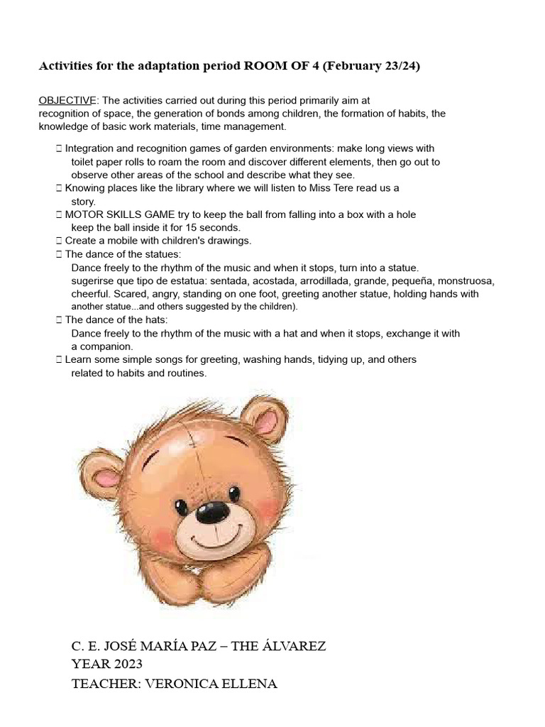 Activities For The Adaptation Period ROOM OF 4 | PDF