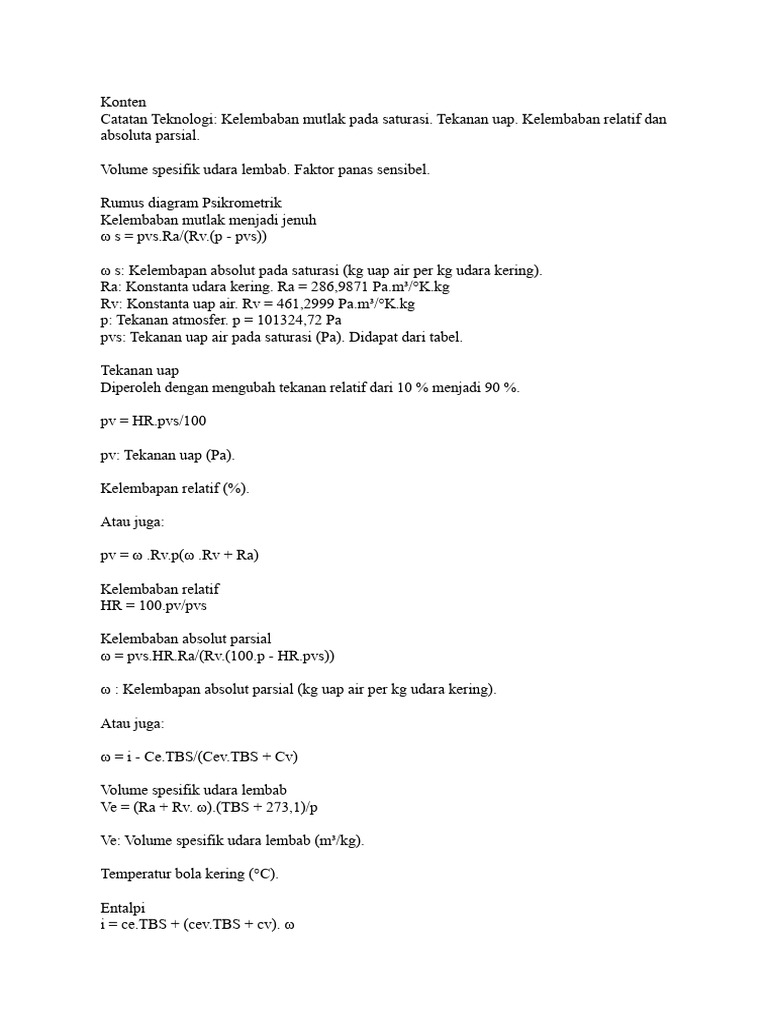 Rumus Diagram Psikrometrik | PDF