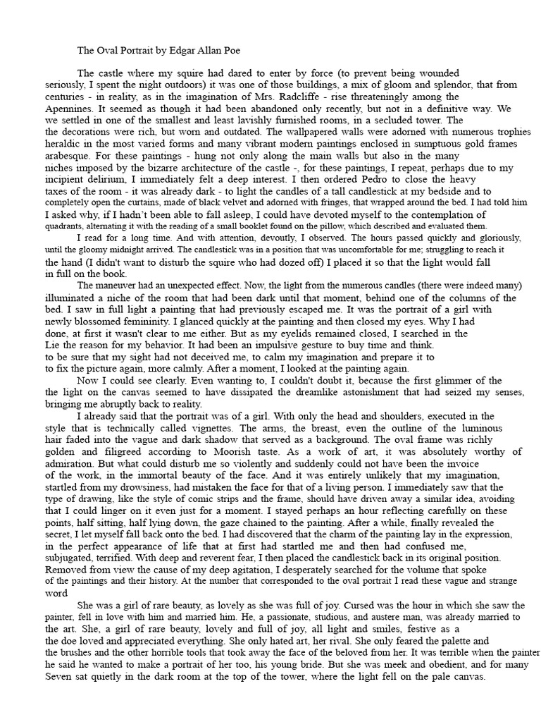 The Oval Portrait - Edgar Allan Poe | PDF | Paintings