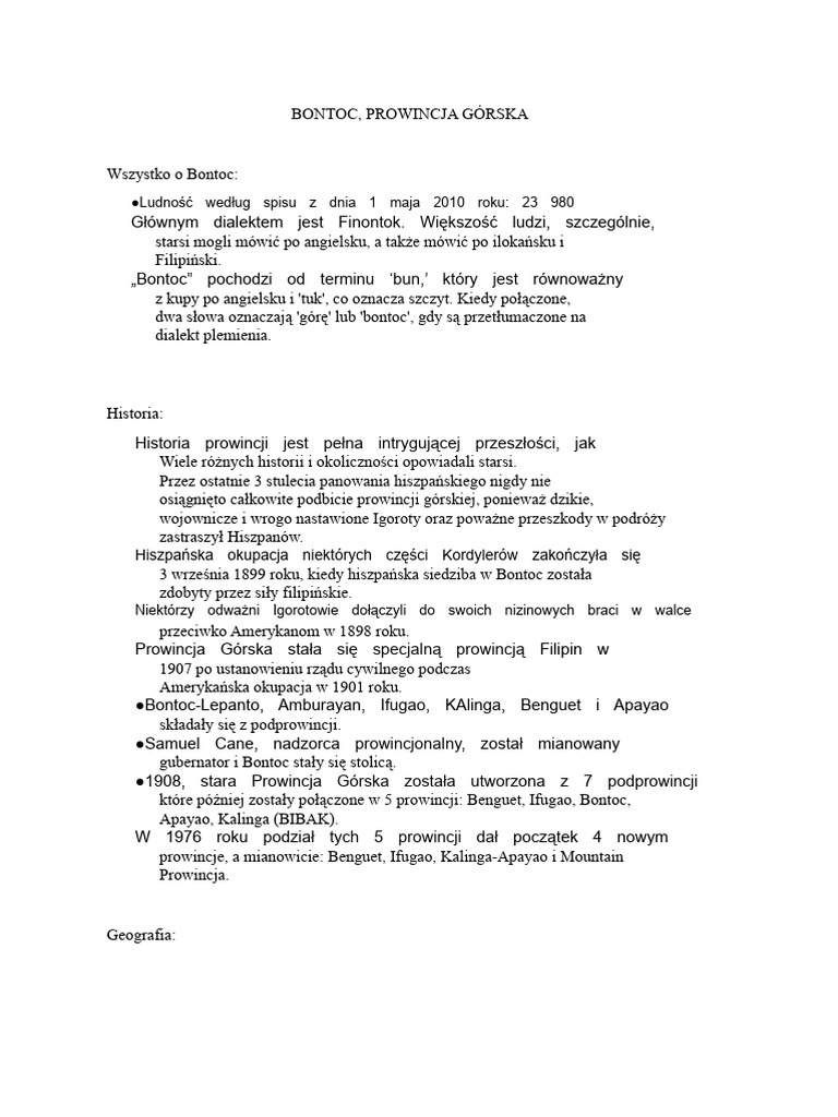 Krótka Historia Bontoc | PDF