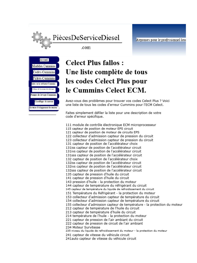 Codes d'erreur Celect Plus Cummins | PDF | Interrupteur | Ingénierie ...