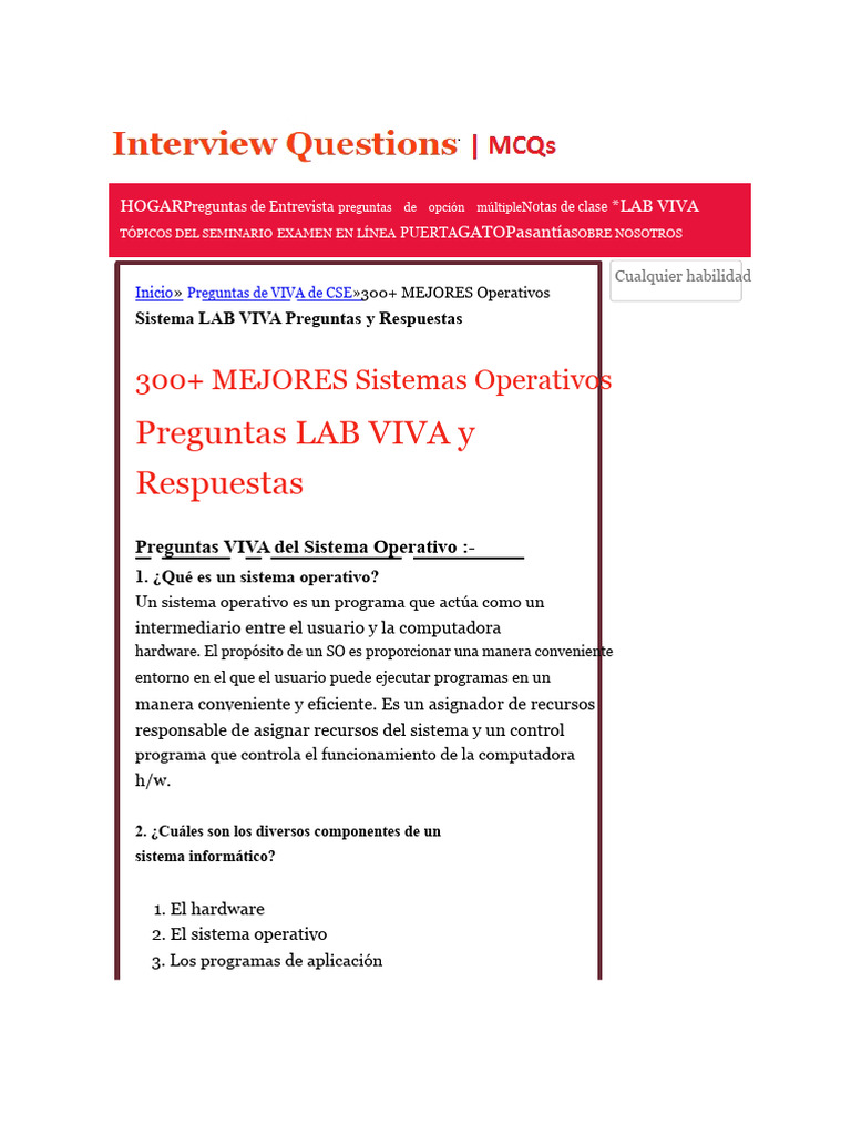 300+ MEJORES Preguntas y Respuestas de LAB VIVA Sobre Sistemas Operativos | PDF | Hilo ...