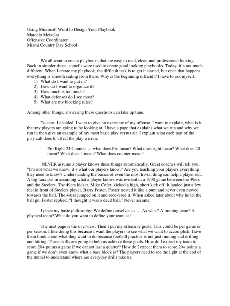 Using Microsoft Word To Design Your Playbook | PDF | Page Layout ...