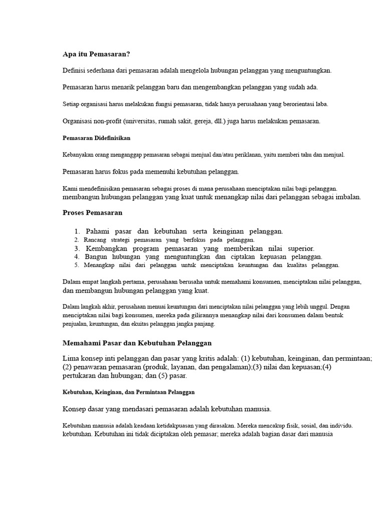 Catatan Prinsip Pemasaran Bab 1 | PDF