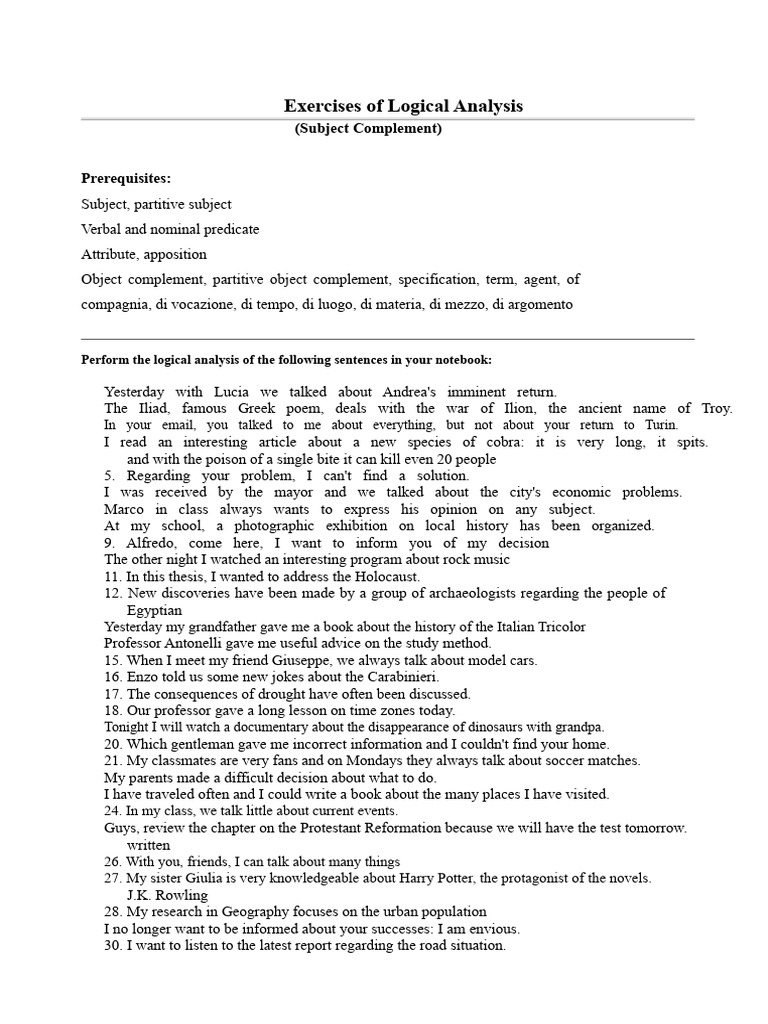 Logical Analysis Exercises Guide | PDF | Subject (Grammar)