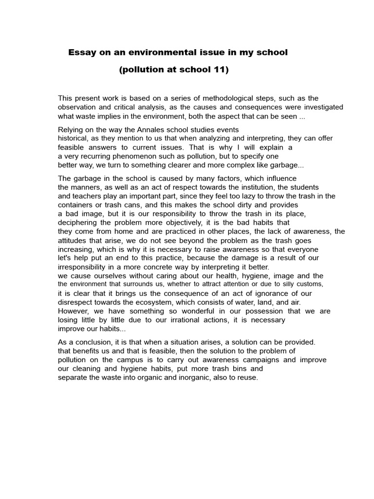 Essay On An Environmental Issue in My School | PDF | Waste | Critical ...
