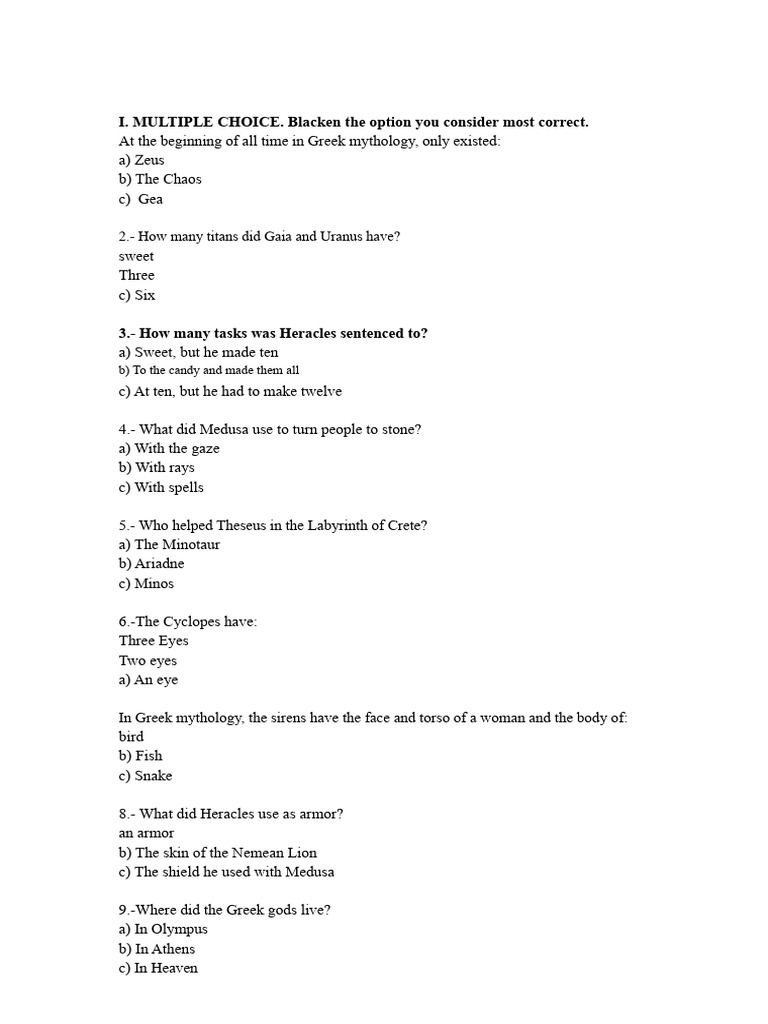 Greek Mythology Quiz and Expressions | PDF | Greek Mythology | Ancient ...