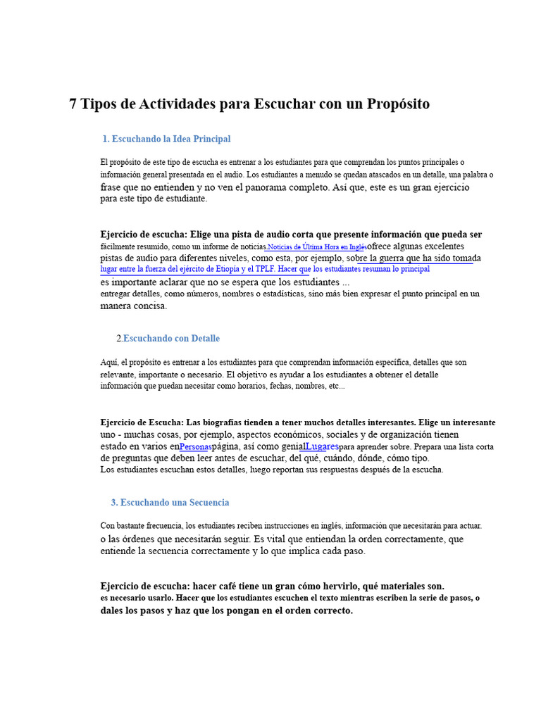 7 Tipos de Actividades para Escuchar Con Un Propósito | PDF | Plan de ...