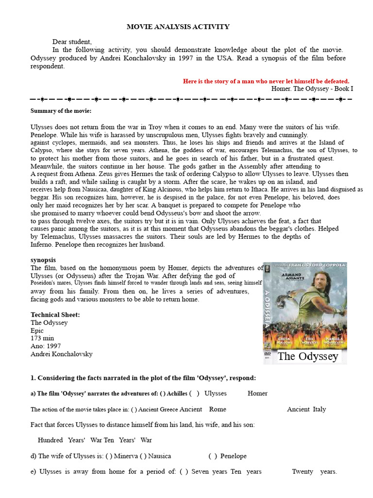 Analysis of The Movie Odyssey | PDF | Odysseus | Odyssey