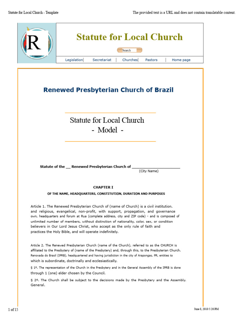 Statute For Local Church | PDF | Baptism | Deacon