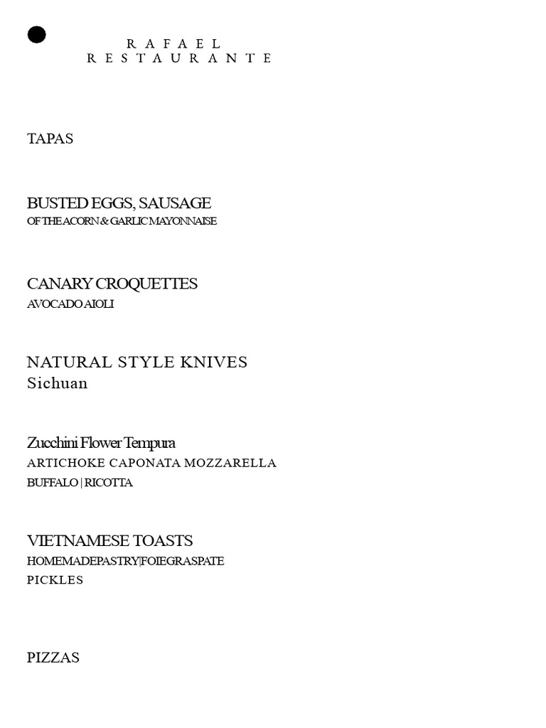 The Menu Rafael Restaurant | PDF