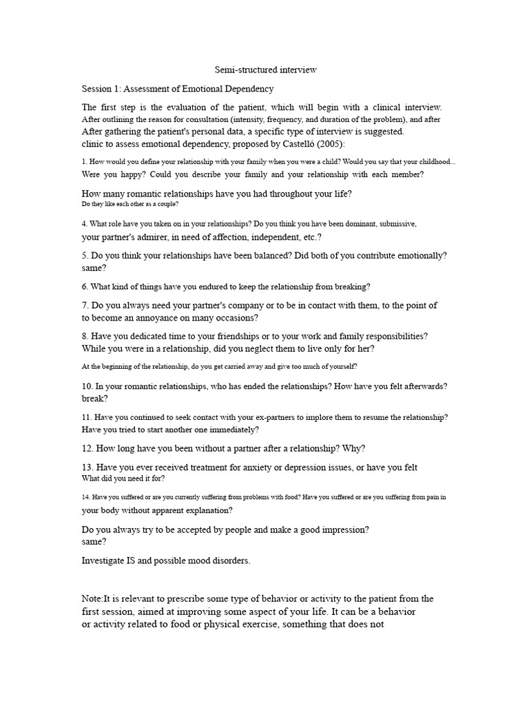 Emotional Dependency Interview | PDF | Anxiety | Mental Health