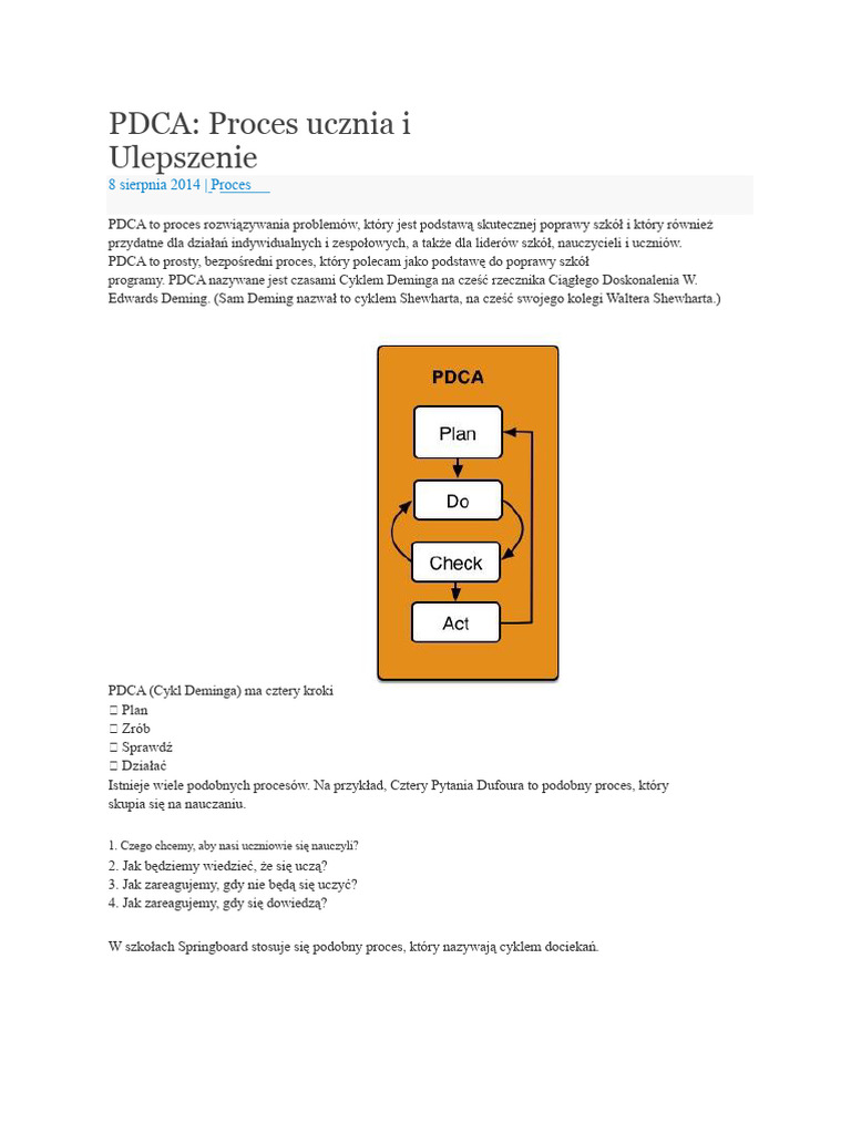 PDCA 3 Zastosowane W Edukacji | PDF