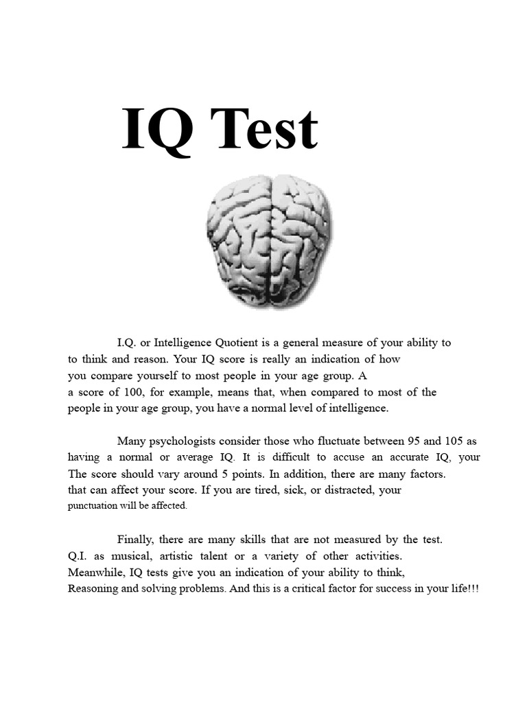 IQ Test Instructions and Sample Questions | PDF | Intelligence Quotient ...