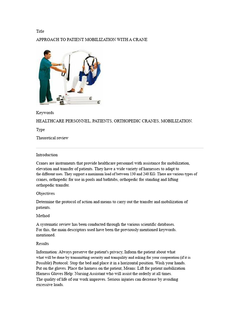 Patient Mobilization with Cranes Guide | PDF