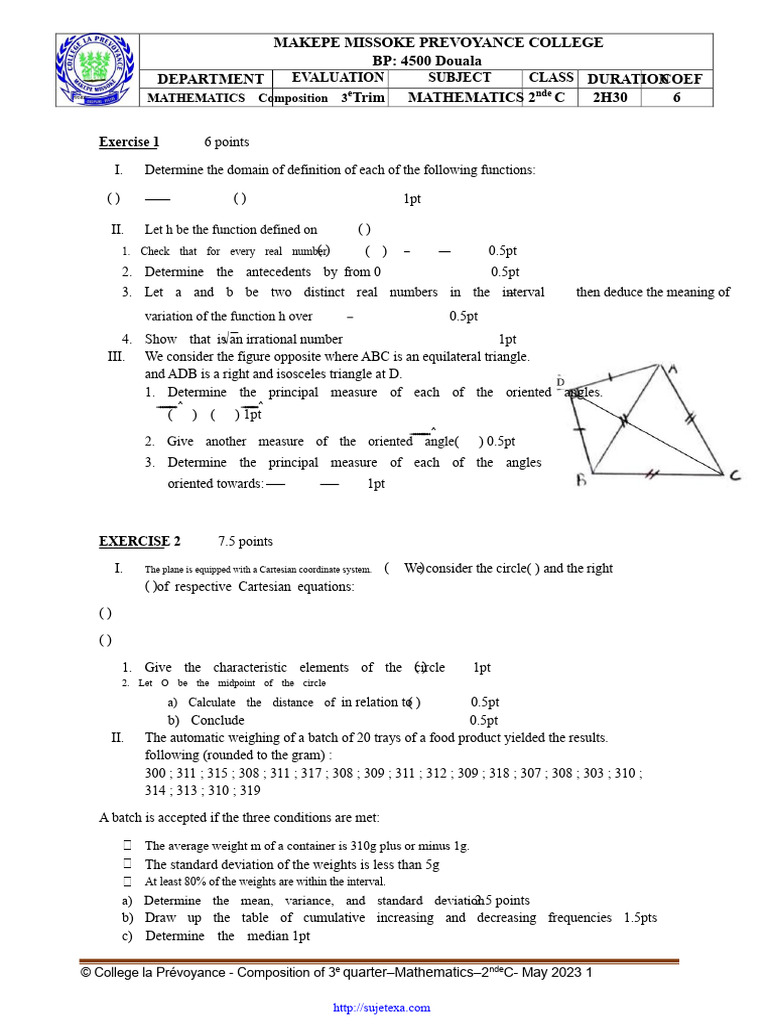 Math 10th Grade C Composition 3rd Trimester May 2023 | PDF | Circle ...