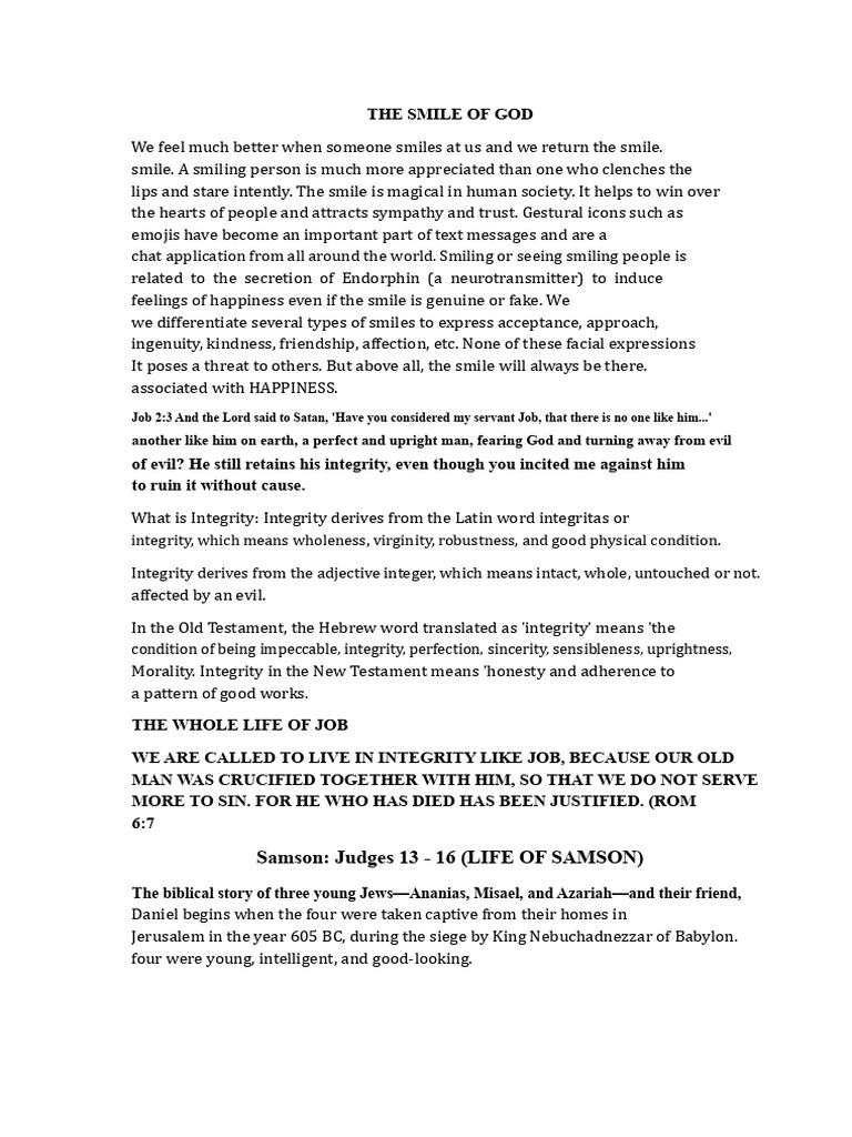 The Power of Smiles and Integrity | PDF | Shadrach, Meshach, And ...