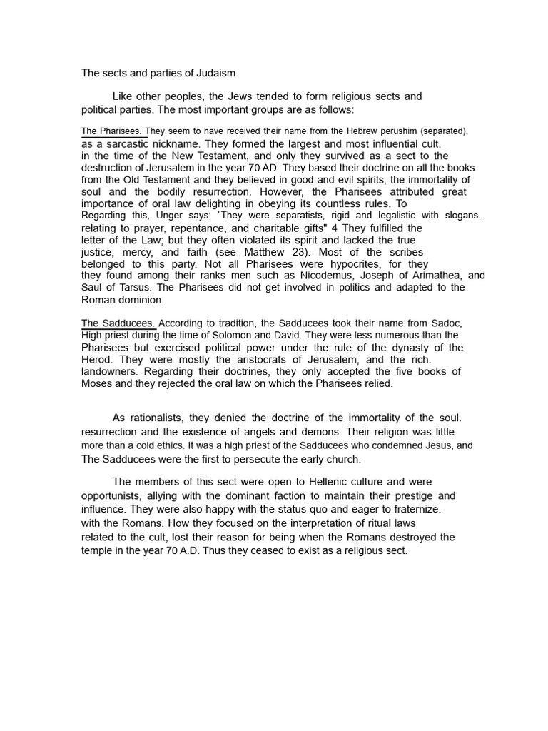 The Sects and Parties of Judaism | PDF | Pharisees | Jesus