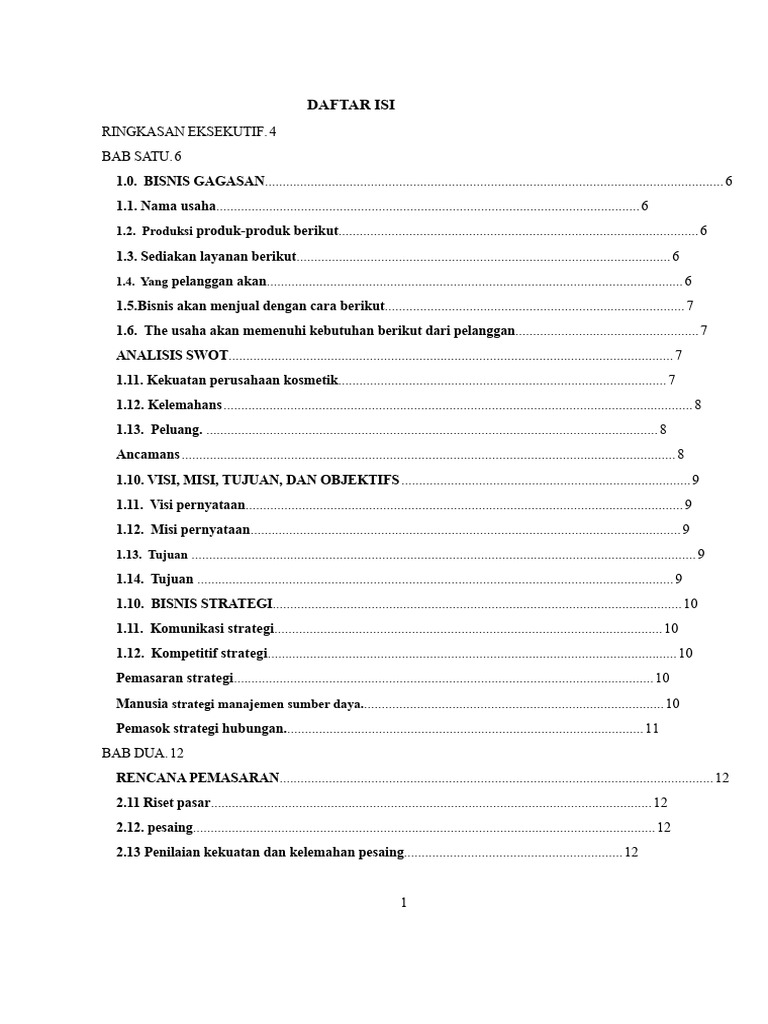 Contoh Rencana Bisnis Untuk Usaha Kosmetik | PDF