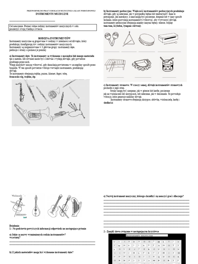 Przewodnik Do Pracy Edukacji Muzycznej 4. Klasy Podstawowej Instrumenty ...