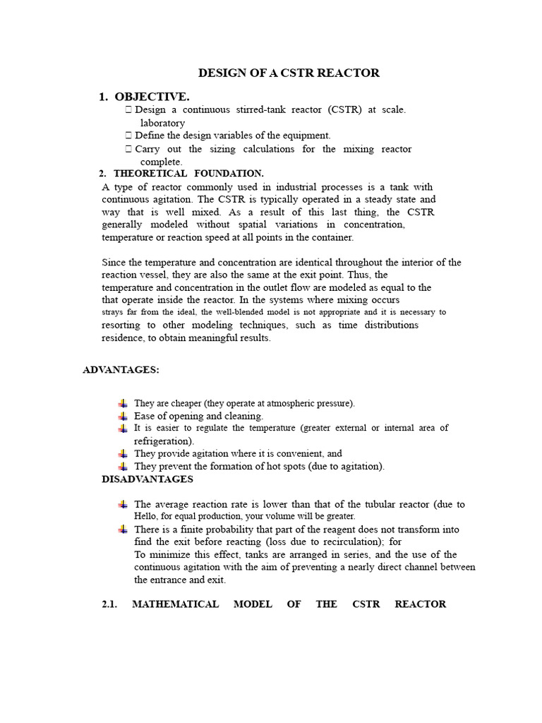 CSTR Reactor Design and Calculations | PDF | Chemical Reactor | Liquids
