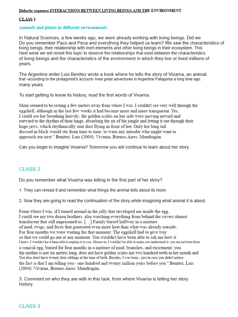 Teaching Sequence INTERACTIONS BETWEEN LIVING BEINGS AND THE ENVIRONMENT | PDF | Ecosystem | River