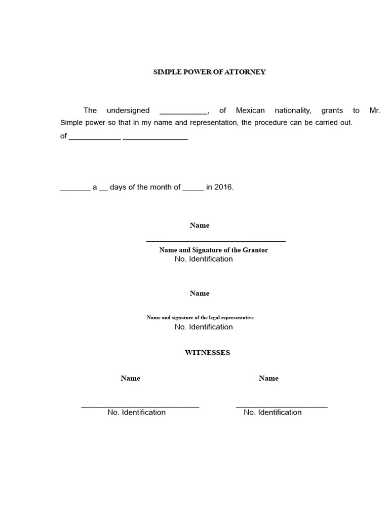 Simple Power of Attorney Template | PDF