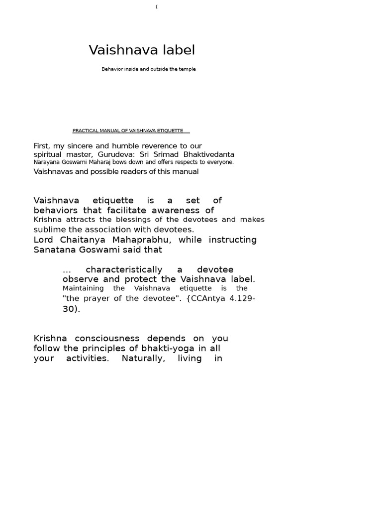 Vaishnava Etiquette Manual | PDF | Vaishnavism | Krishna